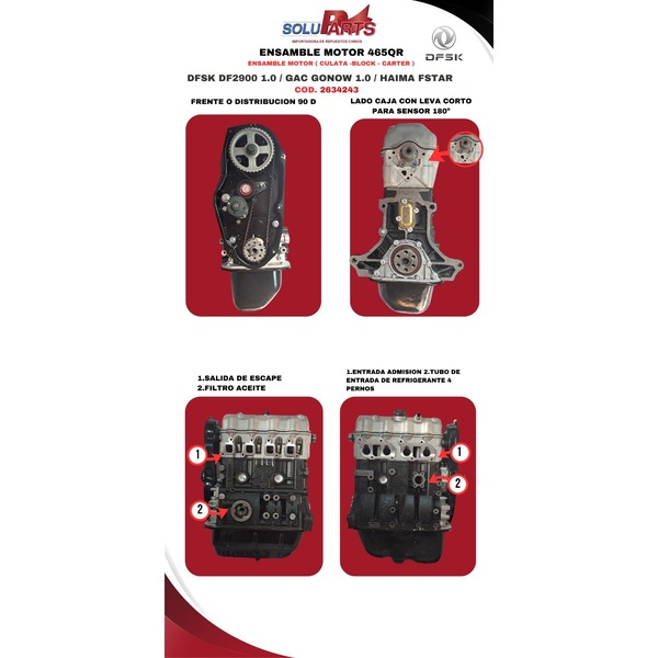 MOTOR MULTIMARCA ENSAMBLE MOTOR (CULATA-BLOCK-CARTER) 465QR para DFSK ...